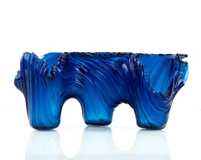 Luxury Navy Blue Fused Glass Sculpture Abstract Home Decor Unique ...