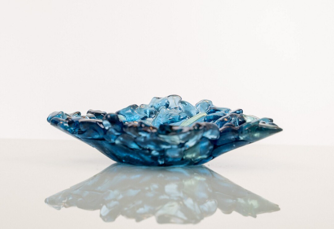 Blue Jewelry Dish Blue Fused Glass Blue Glass Dish Minimalist Art Small ...
