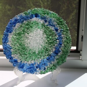 Coastal Round Wall Art 3D Circle Glass Panel Aqua Blue Home Decor Fused ...