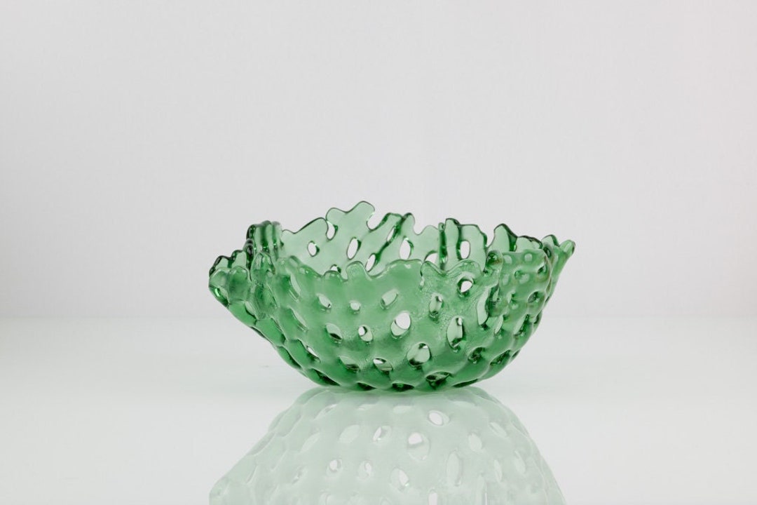 Green Fruit Bowl Fused Glass Centerpiece Bowl Abstract Art Table Decor Art Glass Bowl Fruit