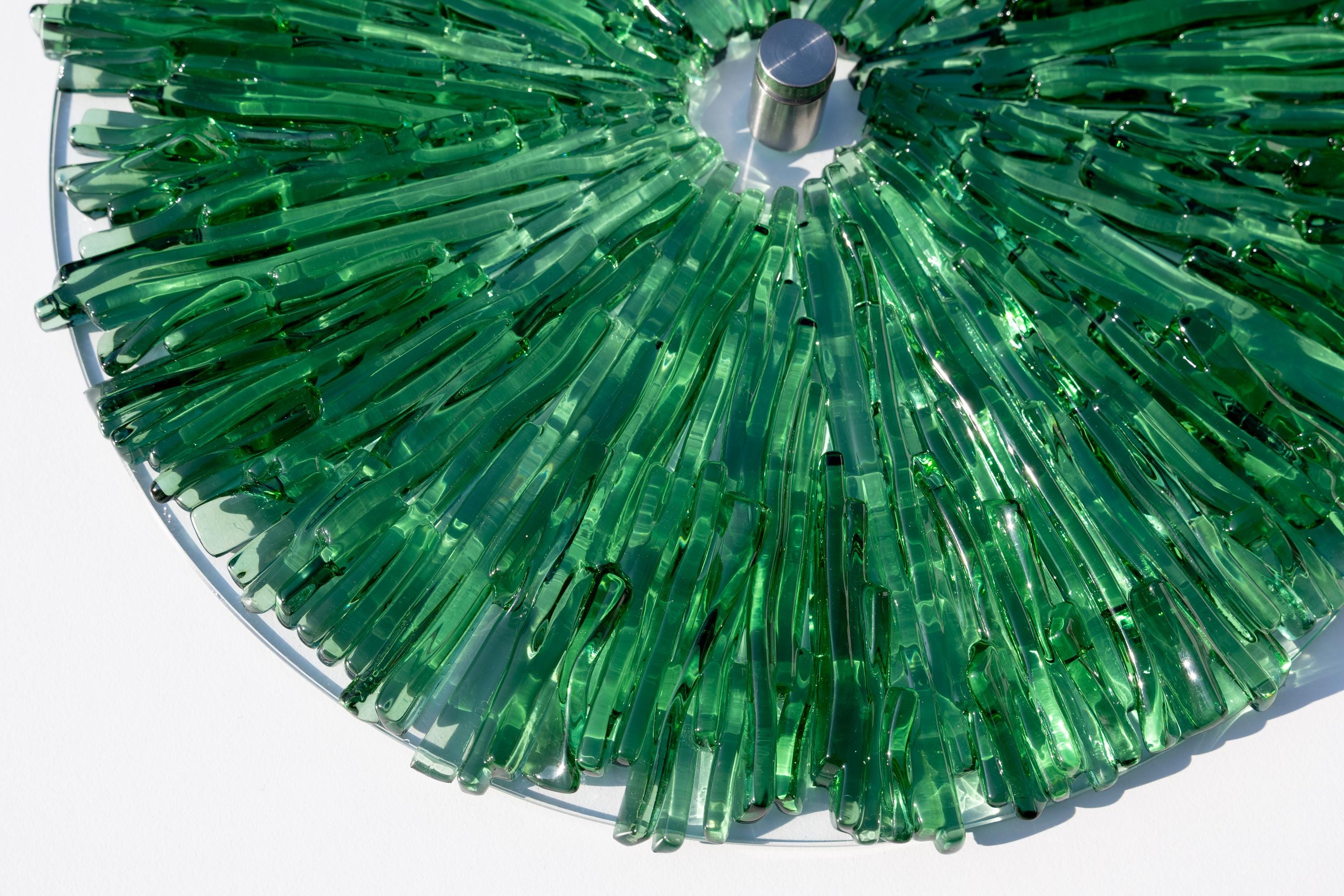 Green Fused Glass Round Wall Art: Handmade Circle Panel, 3D Home Decor ...
