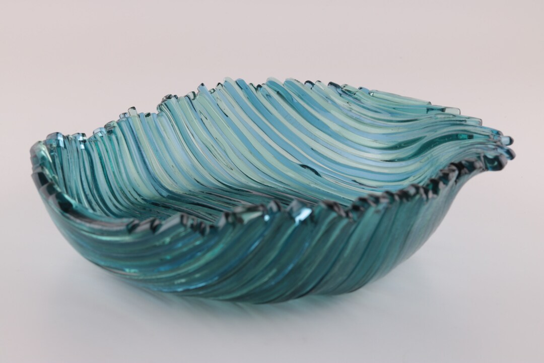 Blue And Green Glass Bowl Fused Glass Serving Bowl Centerpiece Bowl Fruit Bowl Table Decor Bowl
