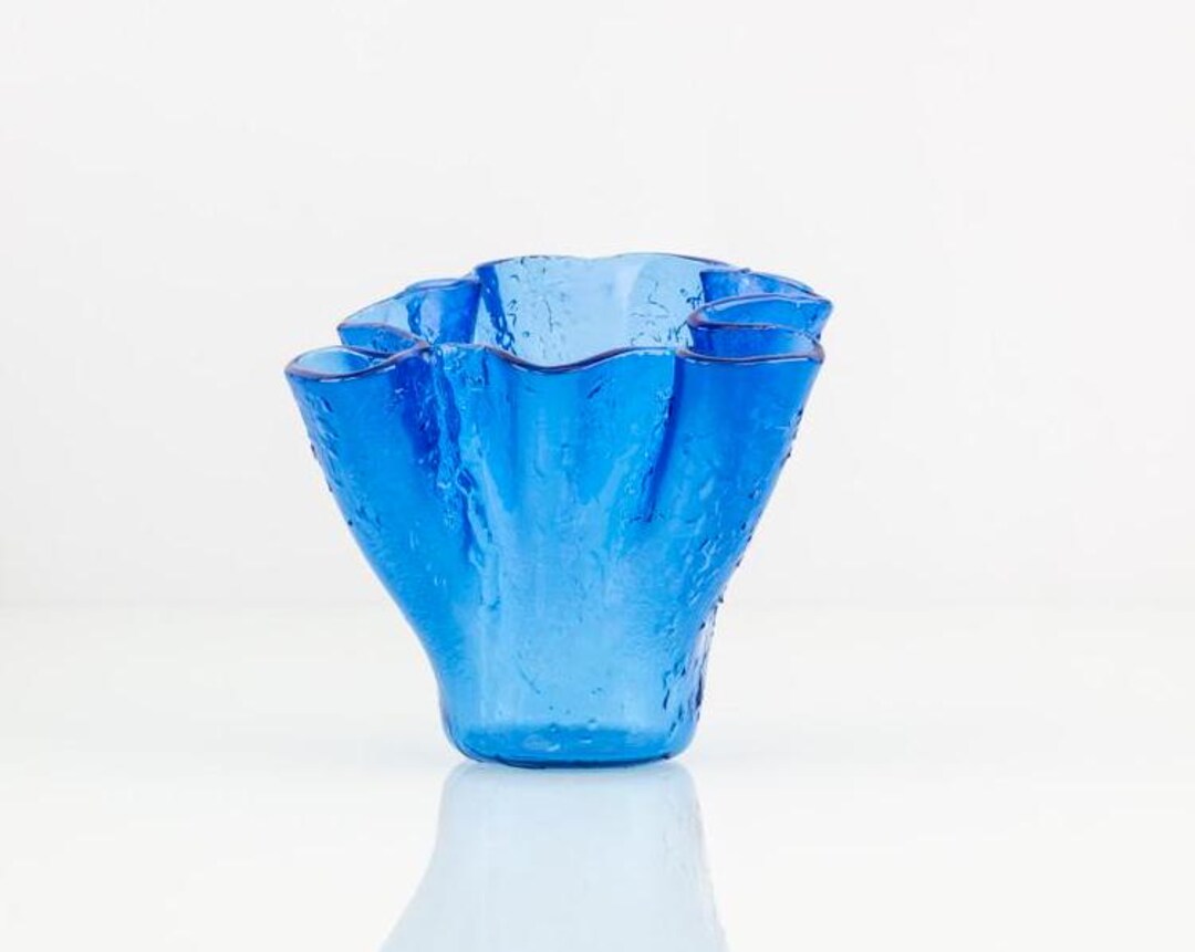 Sea Blue Fused Glass Vase Functional Artwork Custom Vase Modern Ocean ...