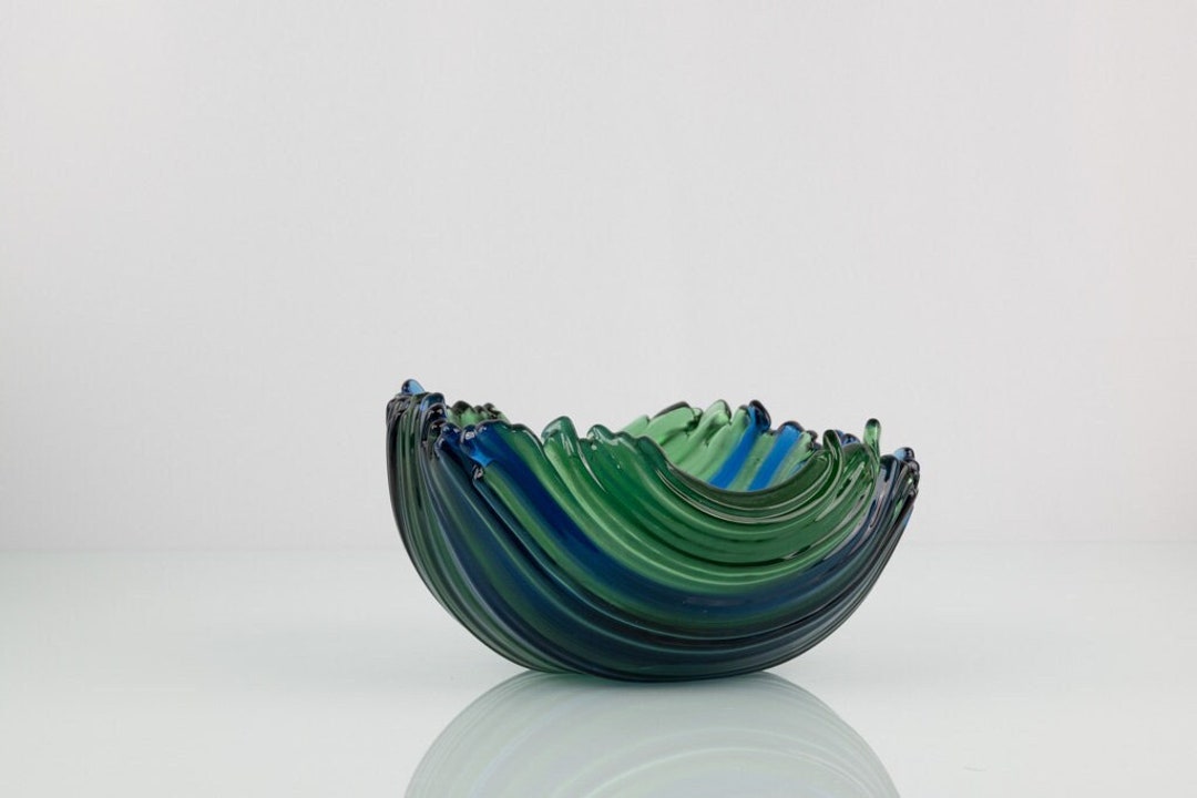 Blue And Green Glass Bowl Centerpiece Bowl Art Glass Bowl Fruit Bowls Ocean Serving Bowl Ocean