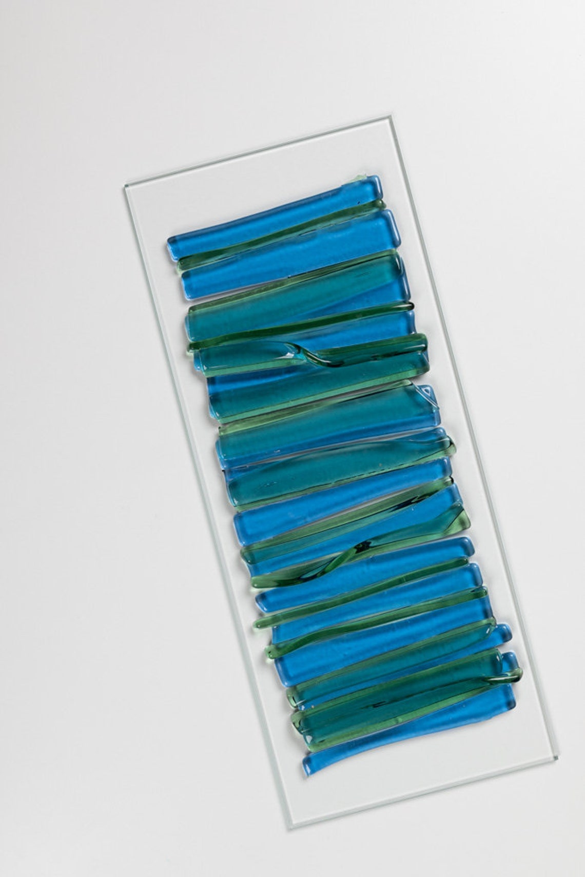 Sea Blue Fused Glass Wall Art: Handmade Modern Coastal Decor, Interior ...