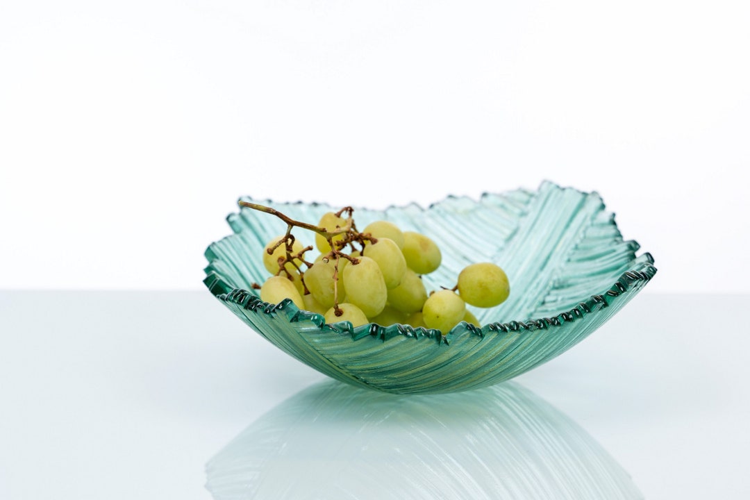 Green Glass Bowl for Counter Functional Fused Glass Bowl Centerpiece ...
