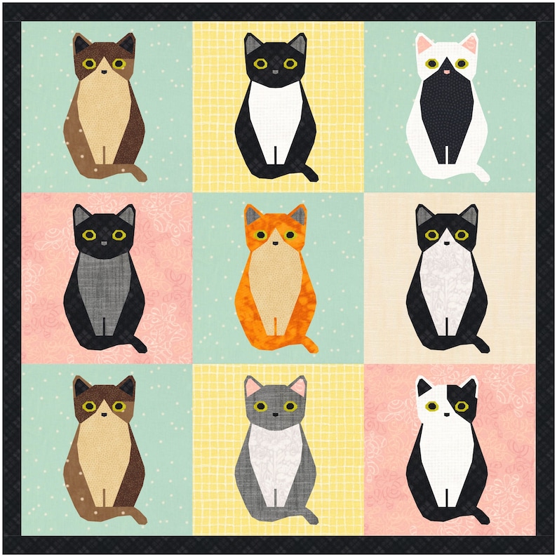 Cat! Foundation Paper Piecing Pattern (FPP Pattern), Quilt Block, 6 ...