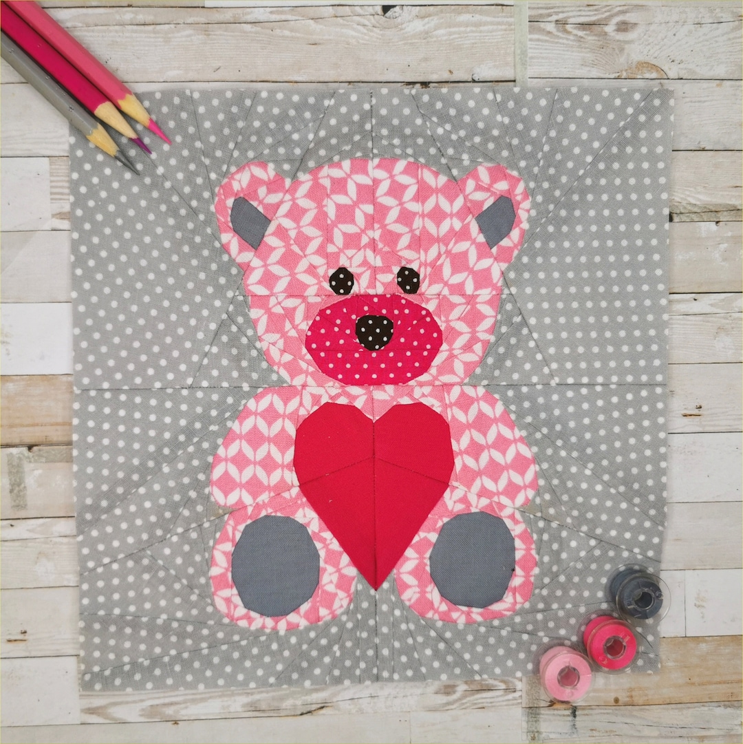 Teddy Bear Love, Foundation Paper Piecing Pattern (FPP), Quilt Block ...