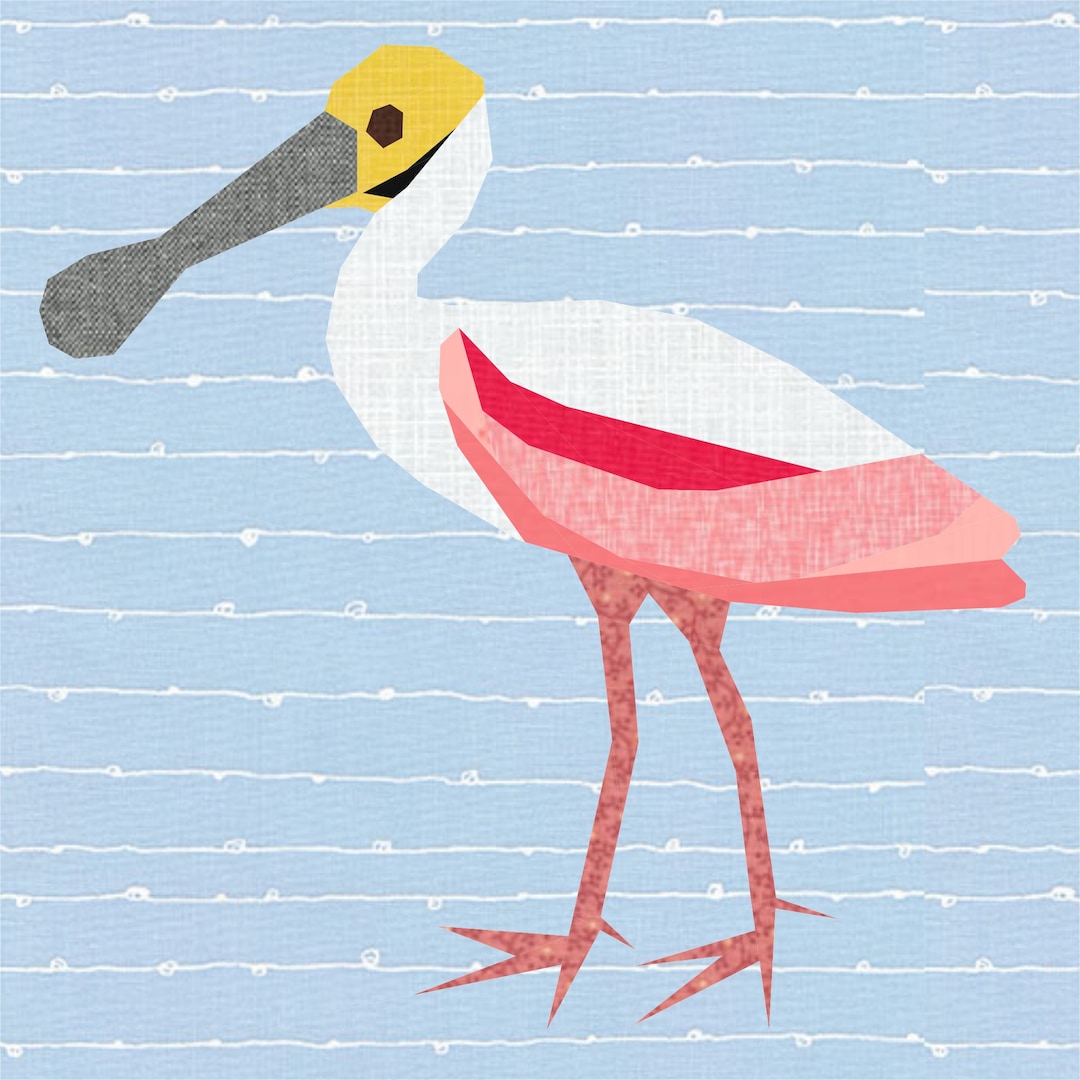 Spoonbill Roseate Foundation Paper Piecing Pattern (FPP), Quilt Block ...