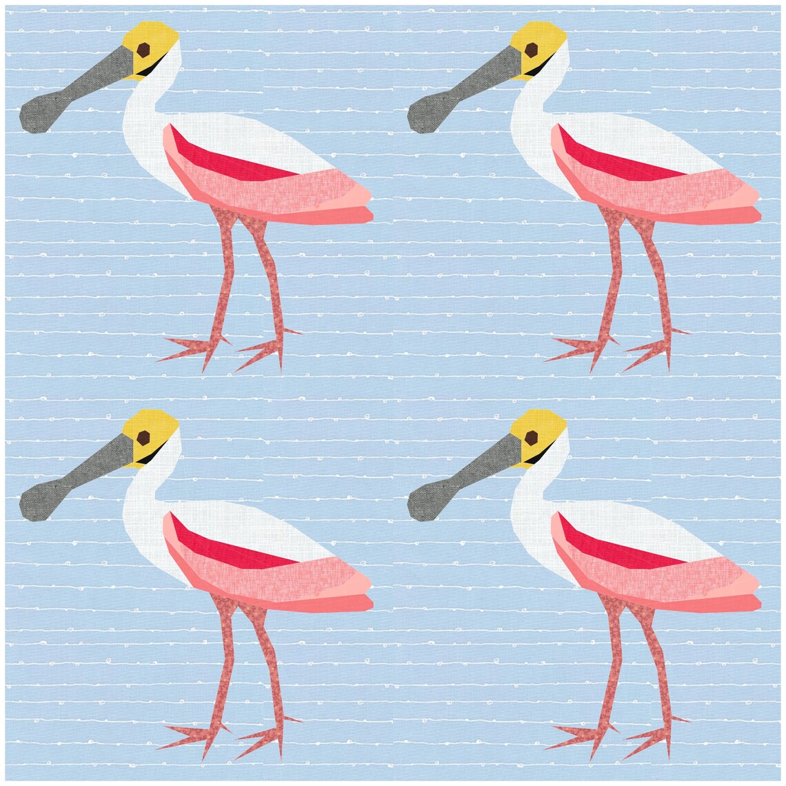 Spoonbill Roseate Foundation Paper Piecing Pattern (FPP), Quilt Block ...