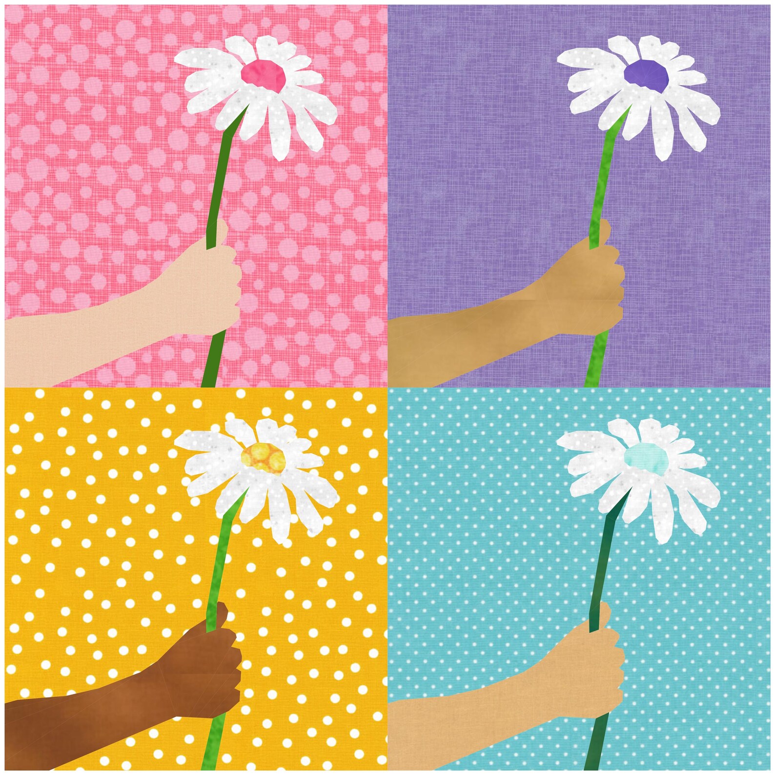 A Daisy for You, Foundation Paper Piecing Pattern (FPP), Quilt Block ...