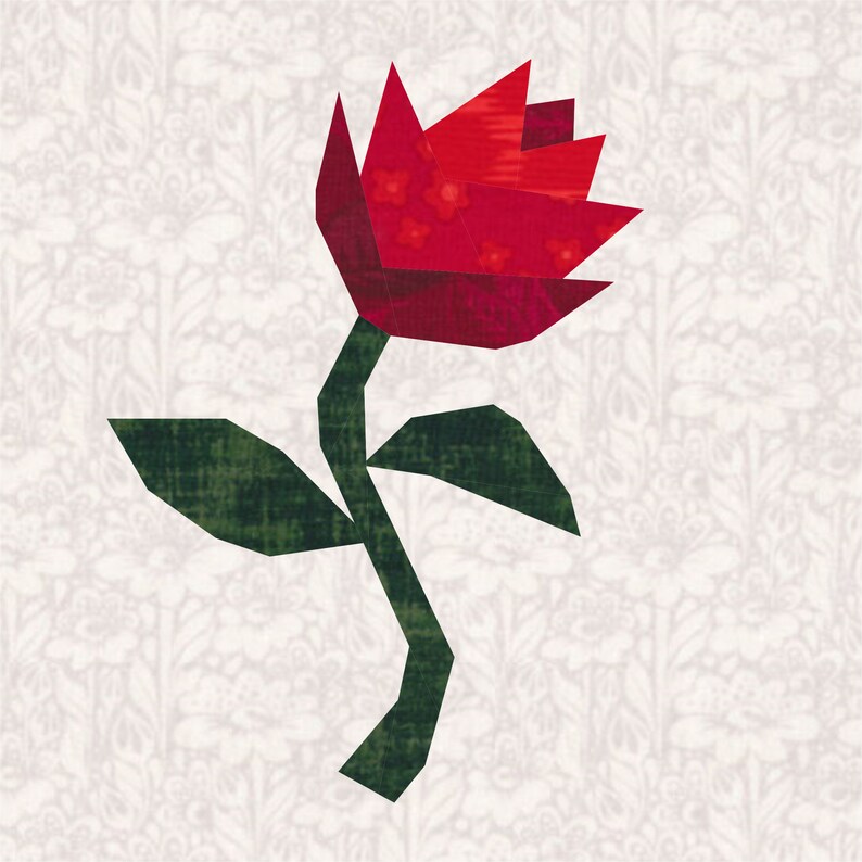 Single Rose, Flower Foundation Paper Piecing Pattern (FPP), Quilt Block ...