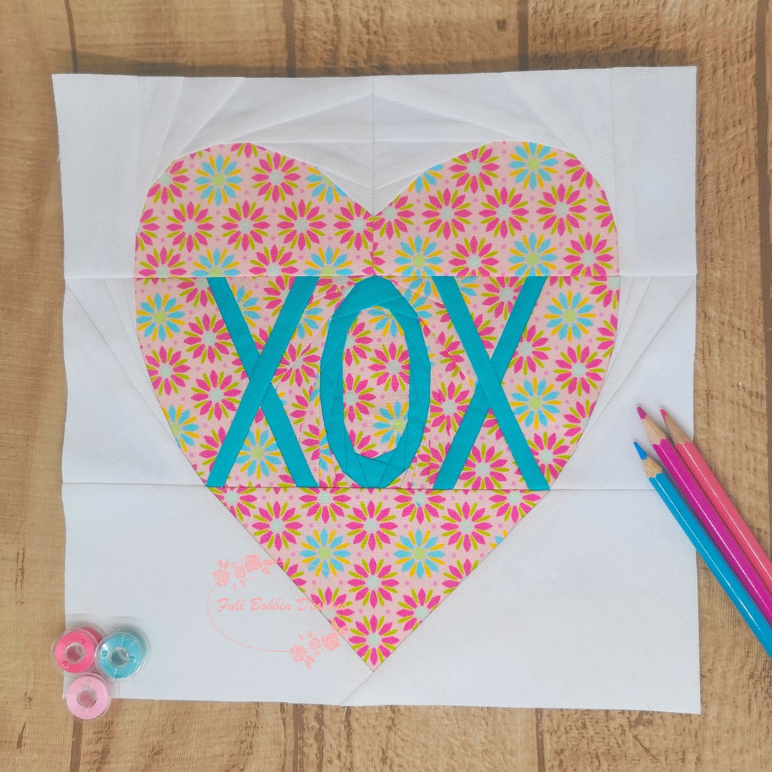 XOX Love Heart, Foundation Paper Piecing Pattern (FPP), Quilt Block ...
