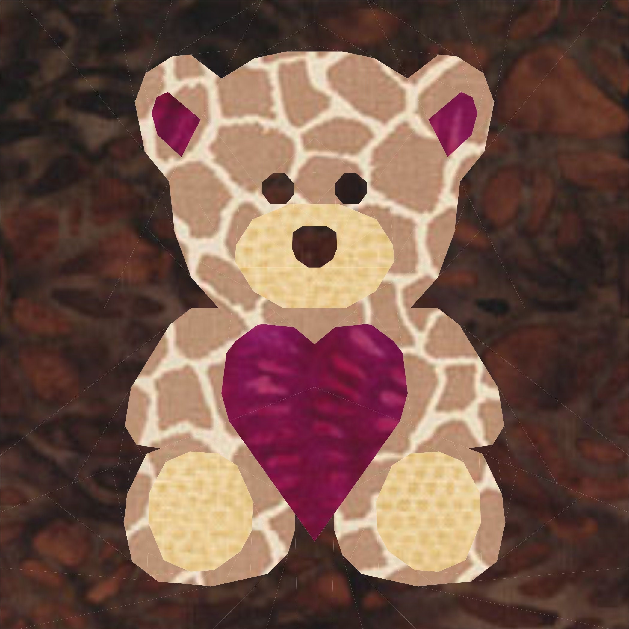 Teddy Bear Love, Foundation Paper Piecing Pattern (FPP), Quilt Block ...