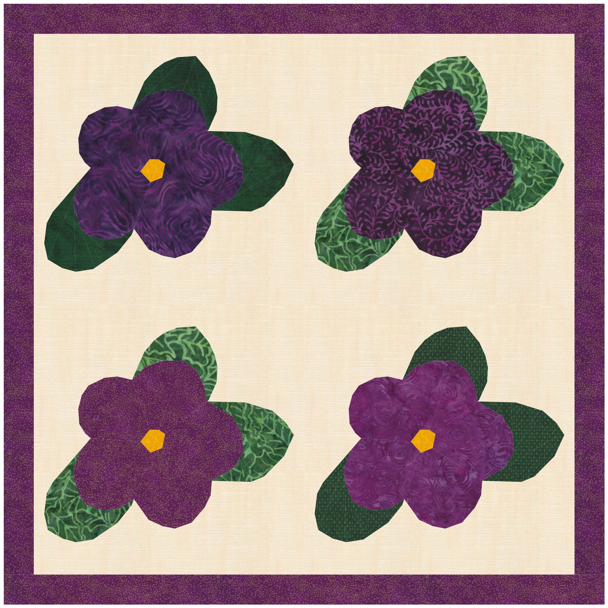 African Violet Flower Foundation Paper Piecing Pattern (FPP), Quilt ...