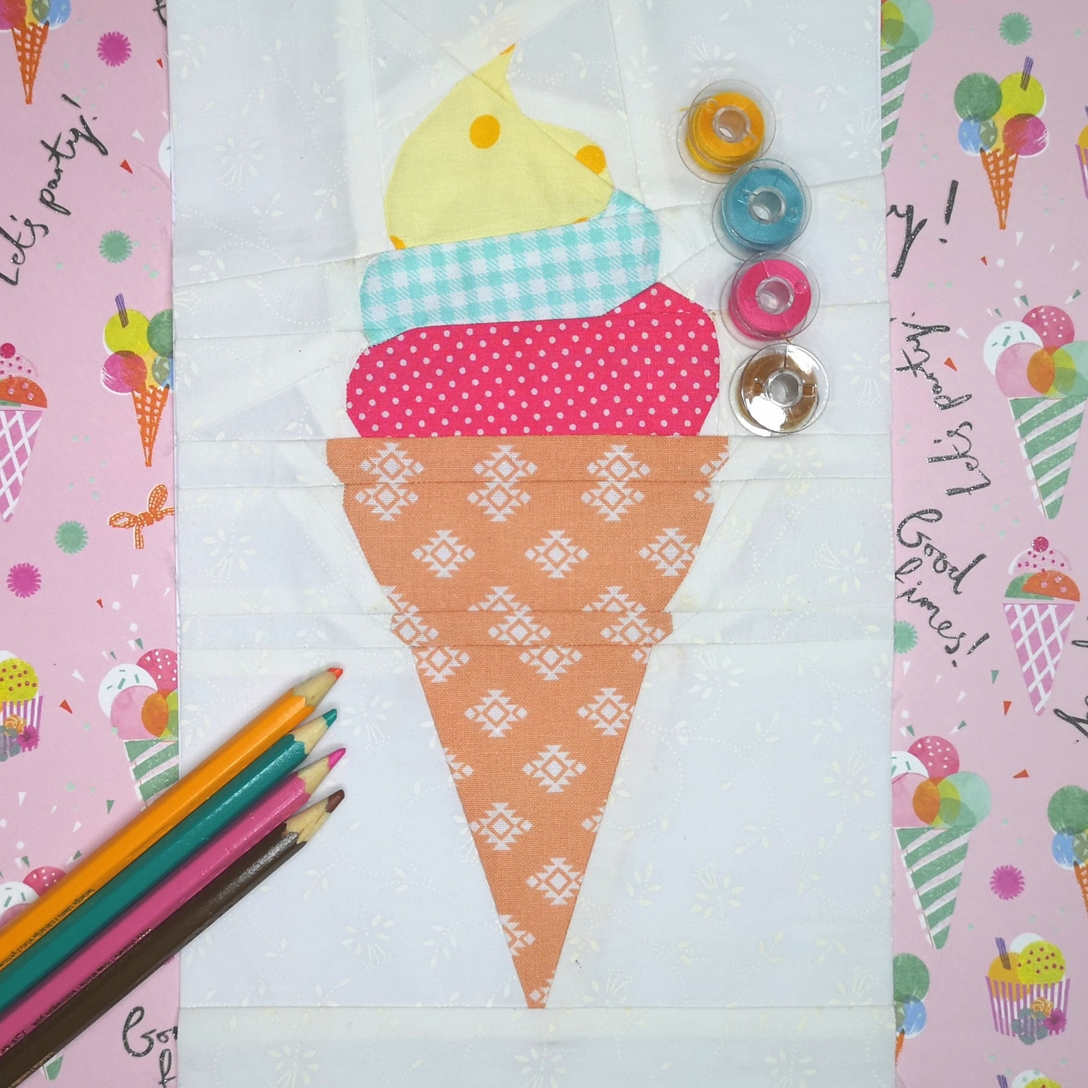 Ice Cream Foundation Paper Piecing Pattern (FPP), Quilt Block, PDF ...