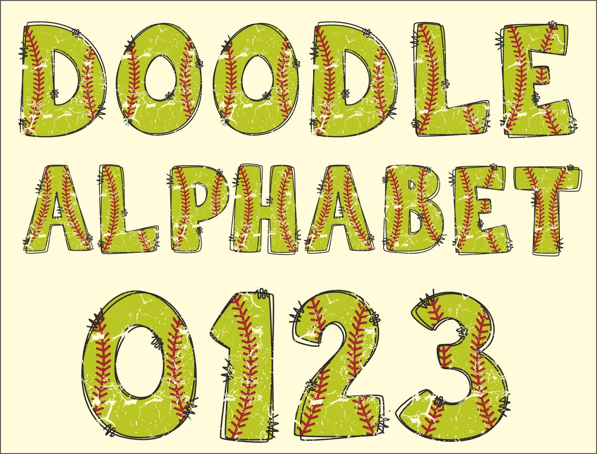 Softball Doodle Letters Alphabet Bundle PNG Hand Drawn - Etsy