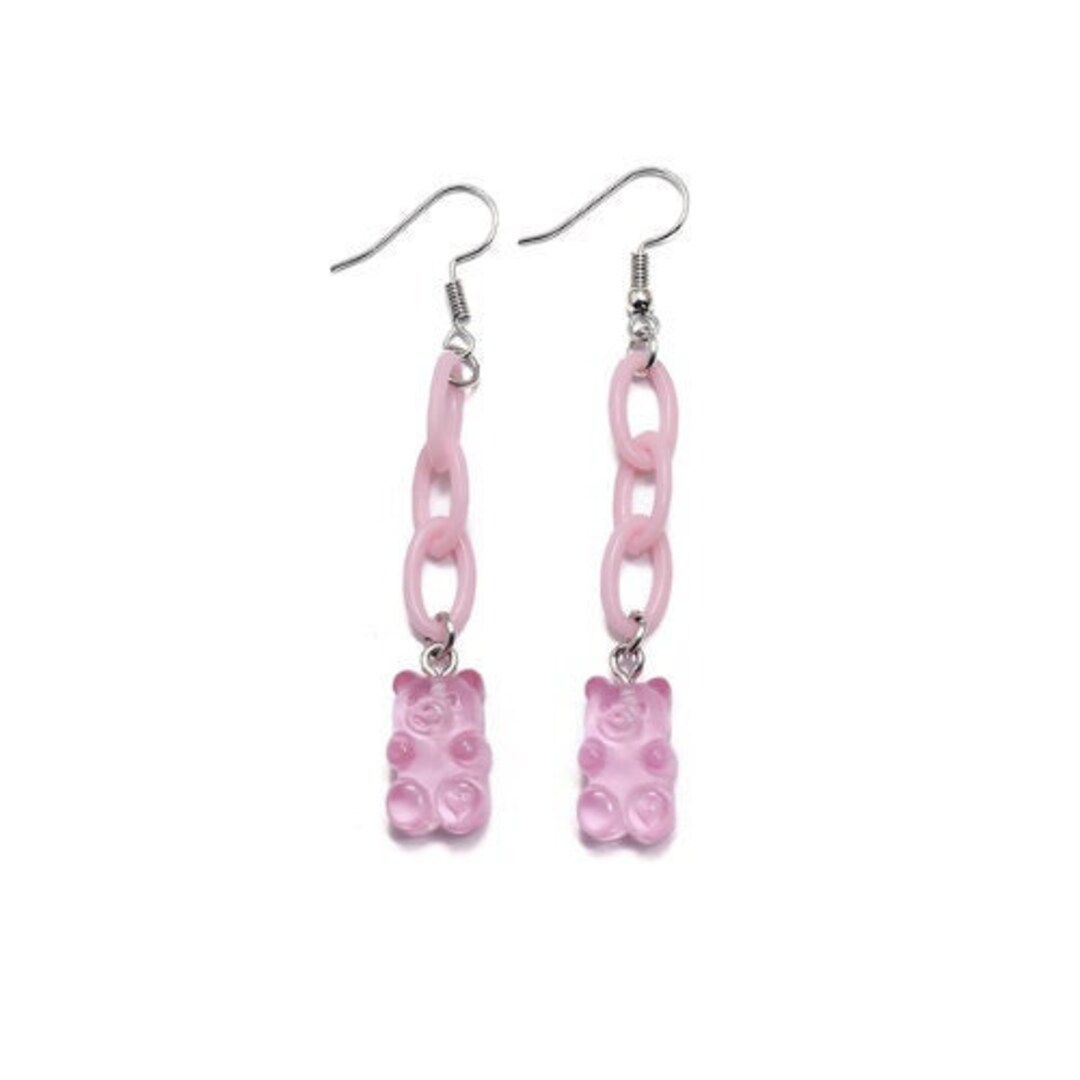 Kawaii Pink Acrylic Chain & Translucent Gummy Bear Dangling - Etsy