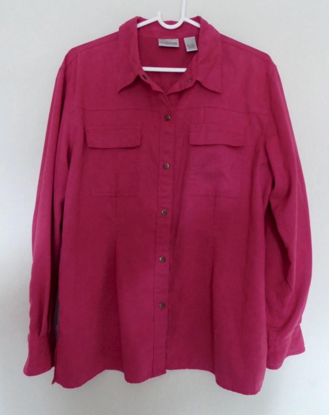 Chico's Dark Pink Snap-front Blouse: Silky Suede-like Fabric, Size 2 (M ...
