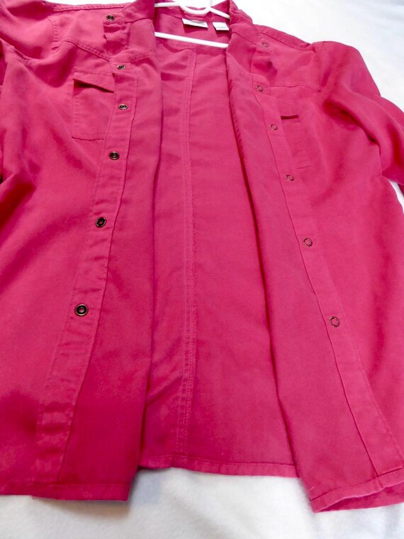 Chico's Dark Pink Snap-Front Blouse: Silky Suede-Like… - Gem