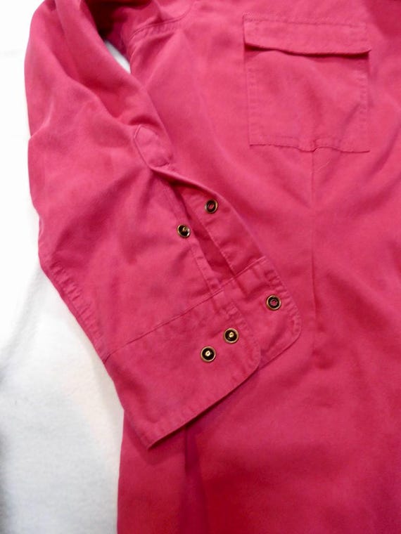 Chico's Dark Pink Snap-Front Blouse: Silky Suede-Like… - Gem