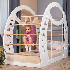Montessori Climbing Bed, Toddler Floor Bed, Gym Bed With Climbing Wall ...