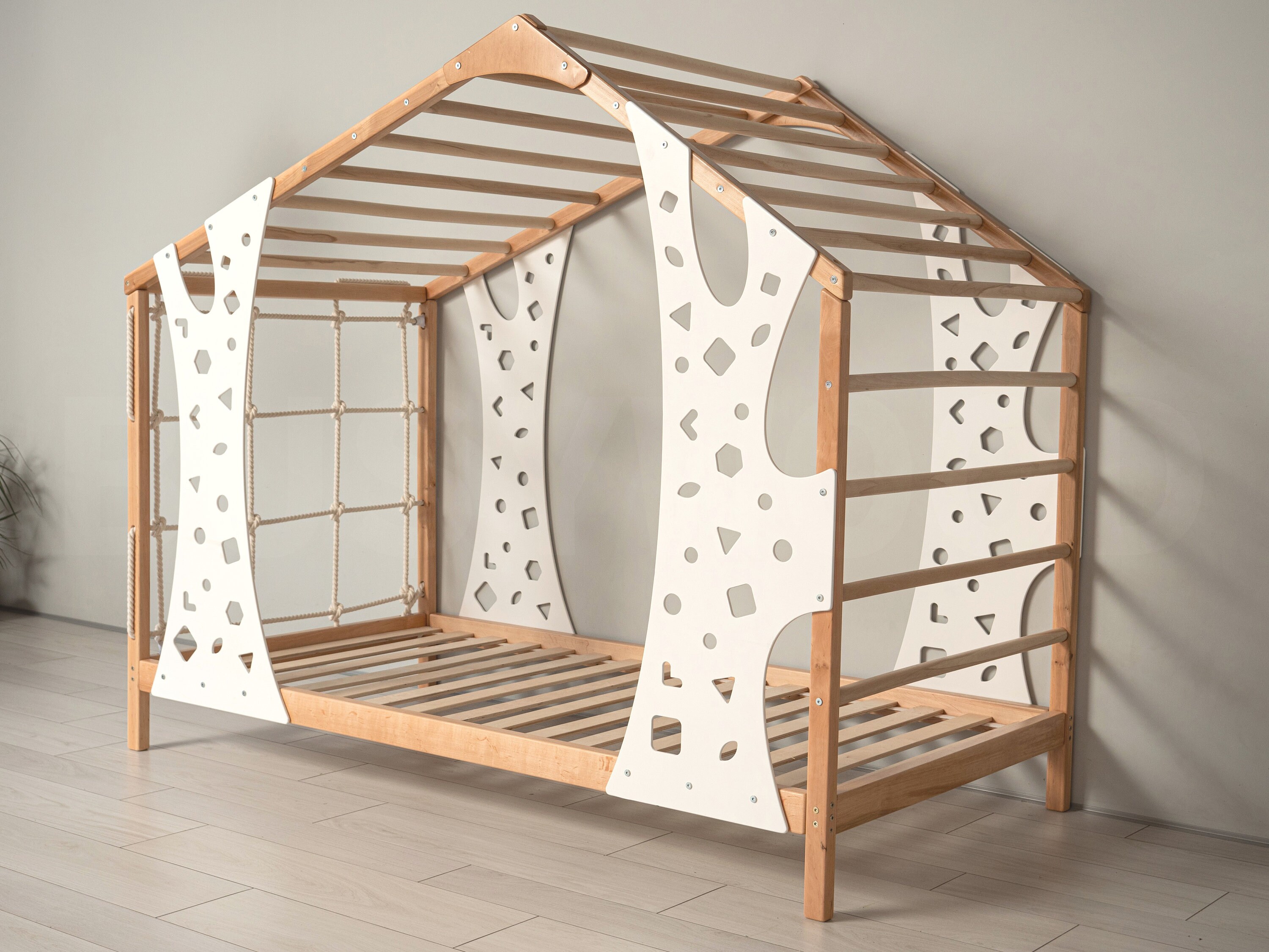 Busywood Montessori Climbing Bed, Wooden Kids Playing Bed Frame ...
