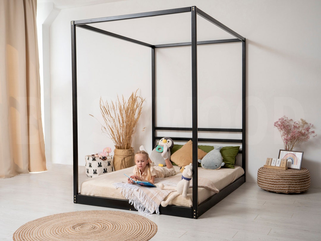 Square Canopy Bed, Montessori Floor Bed Frame, Busywood Toddler Floor ...