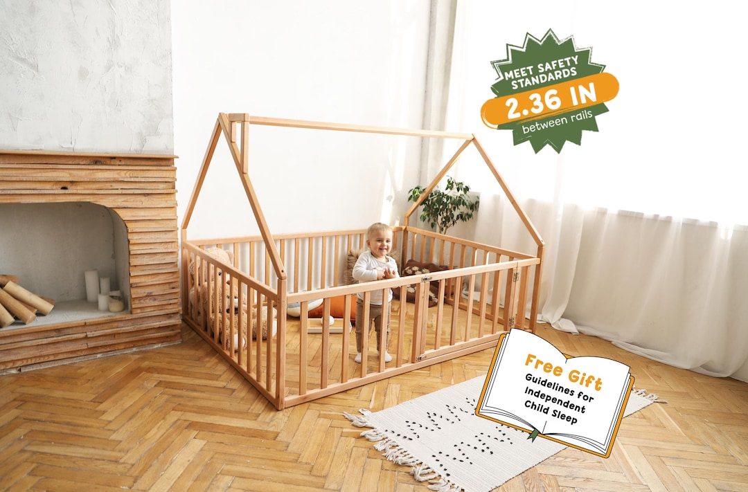House Playpen Bed for Montessori Toddler by Busywood, Wooden House Bed ...
