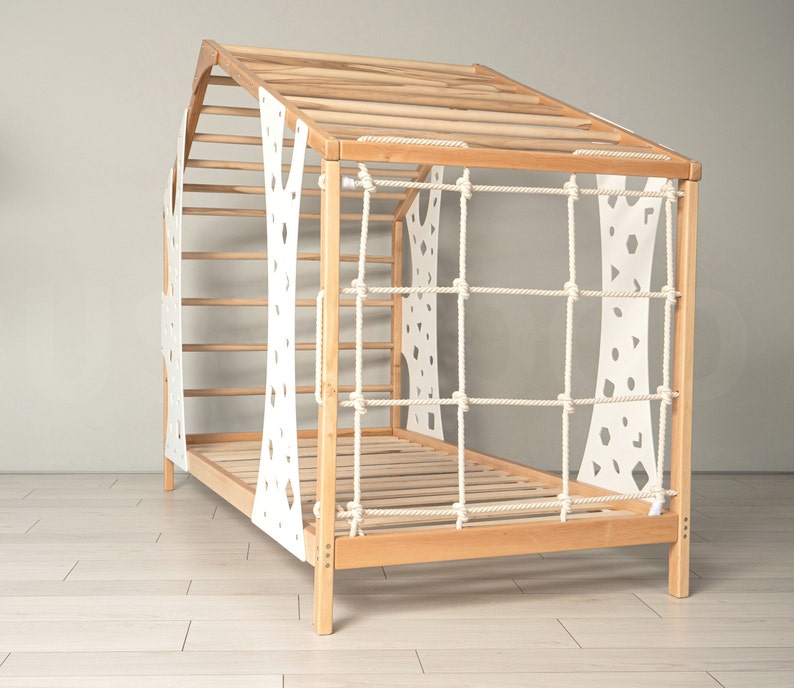 Busywood Montessori Climbing Bed, Wooden Kids Playing Bed Frame ...