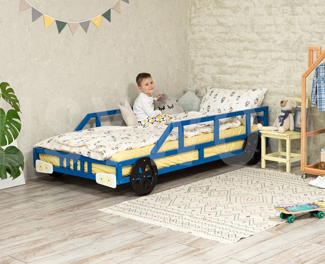 Toddler Bed Blue Car Bed Frame by Busywood Unique Bed Frame - Etsy