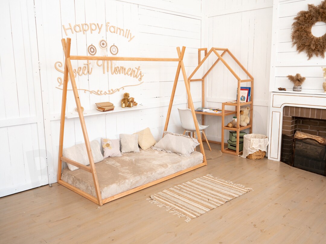 Wood Floor Bed, Teepee Bed Frame, Toddler Bed, Kids Bedroom, Tent Bed ...