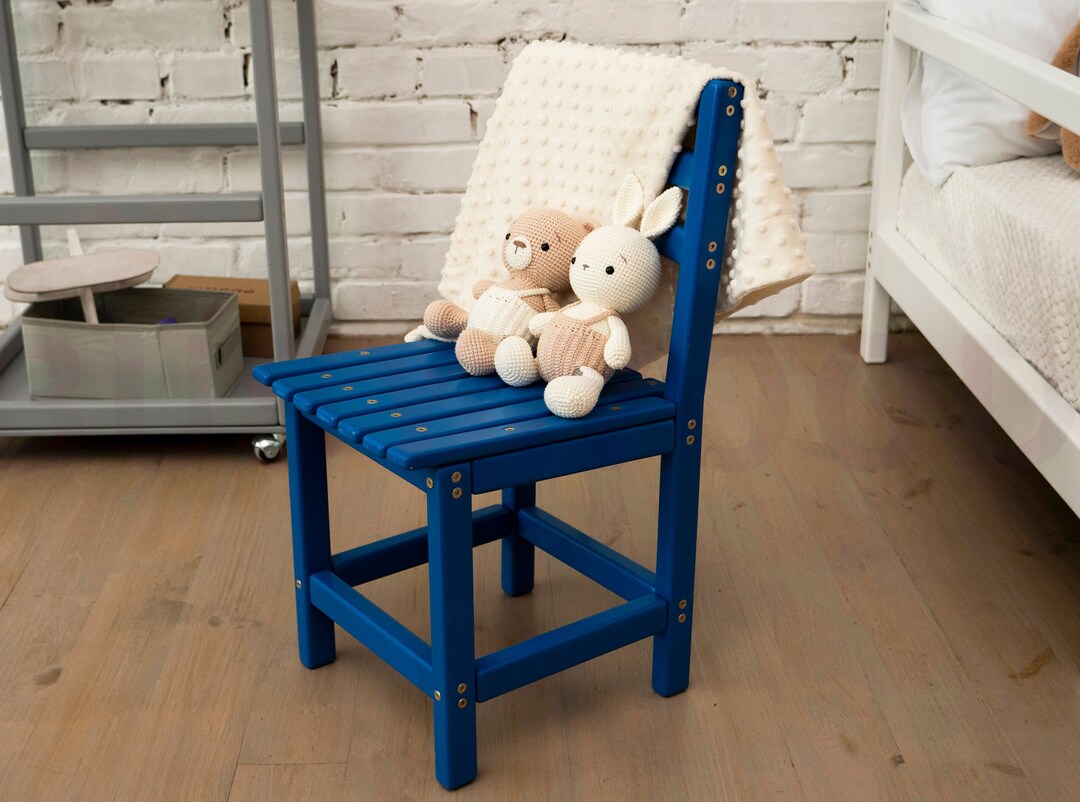 Classic Dark Blue Chair, Reading Chair for Toddlers, Wooden Stool by ...