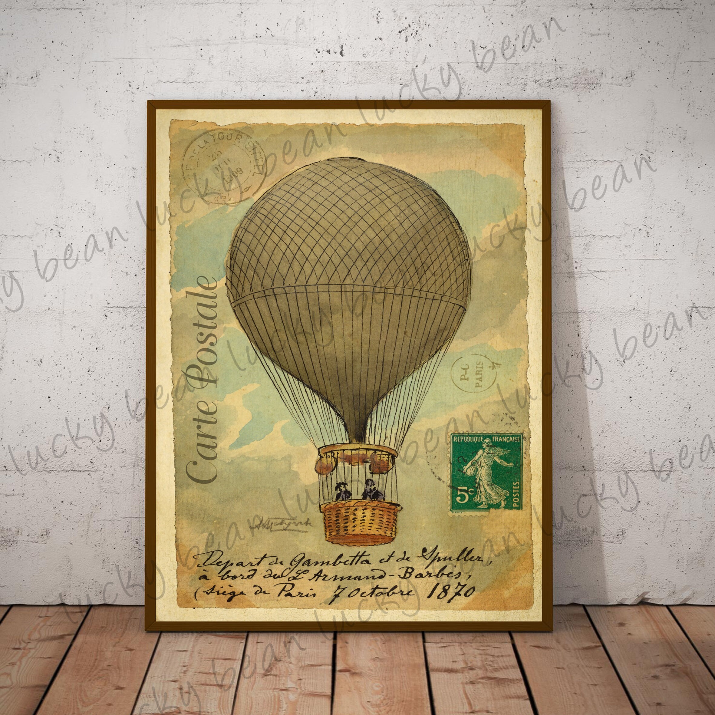 Wall Décor Hot Air Balloon Poster Antique French Postcard Printable