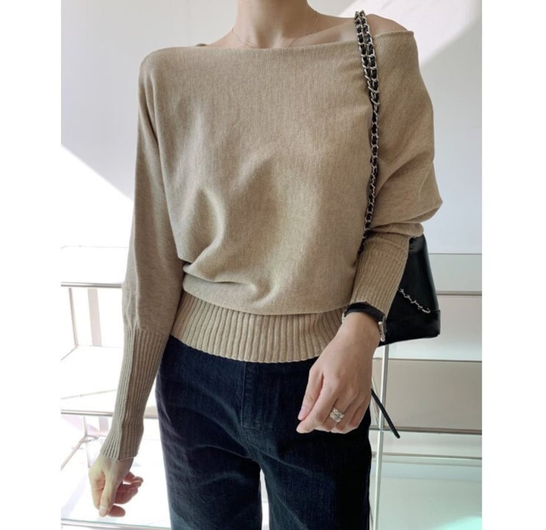 Boat Neck Knit Top / Boat Neck Sweater / Unbalanced Neck Top / Sweater ...