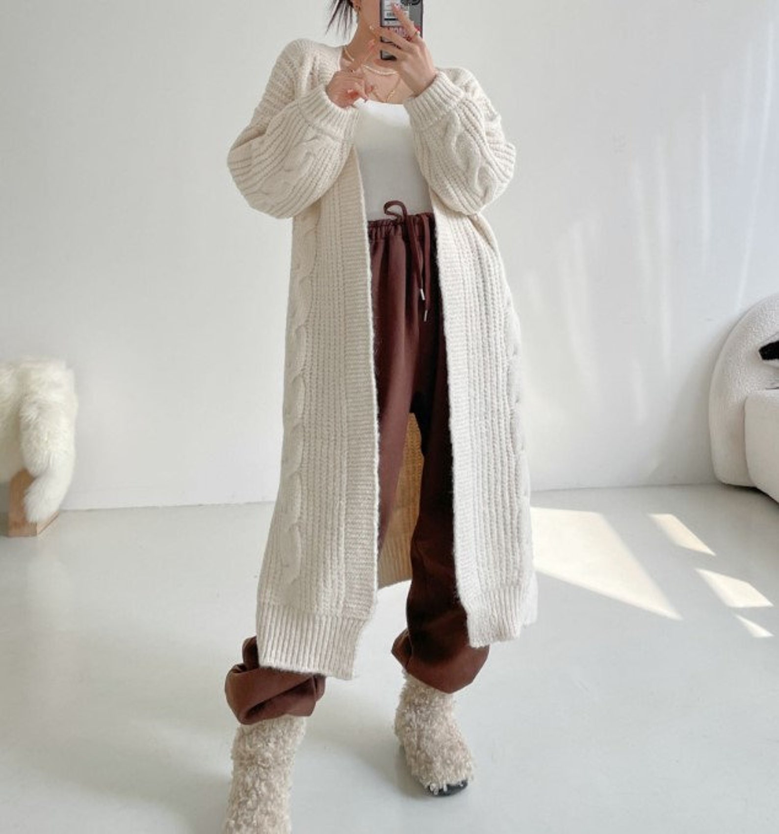 Wool Knit Cardigan / Maxi Long Cardigan / Cable Maxi Cardigan / Sweater ...