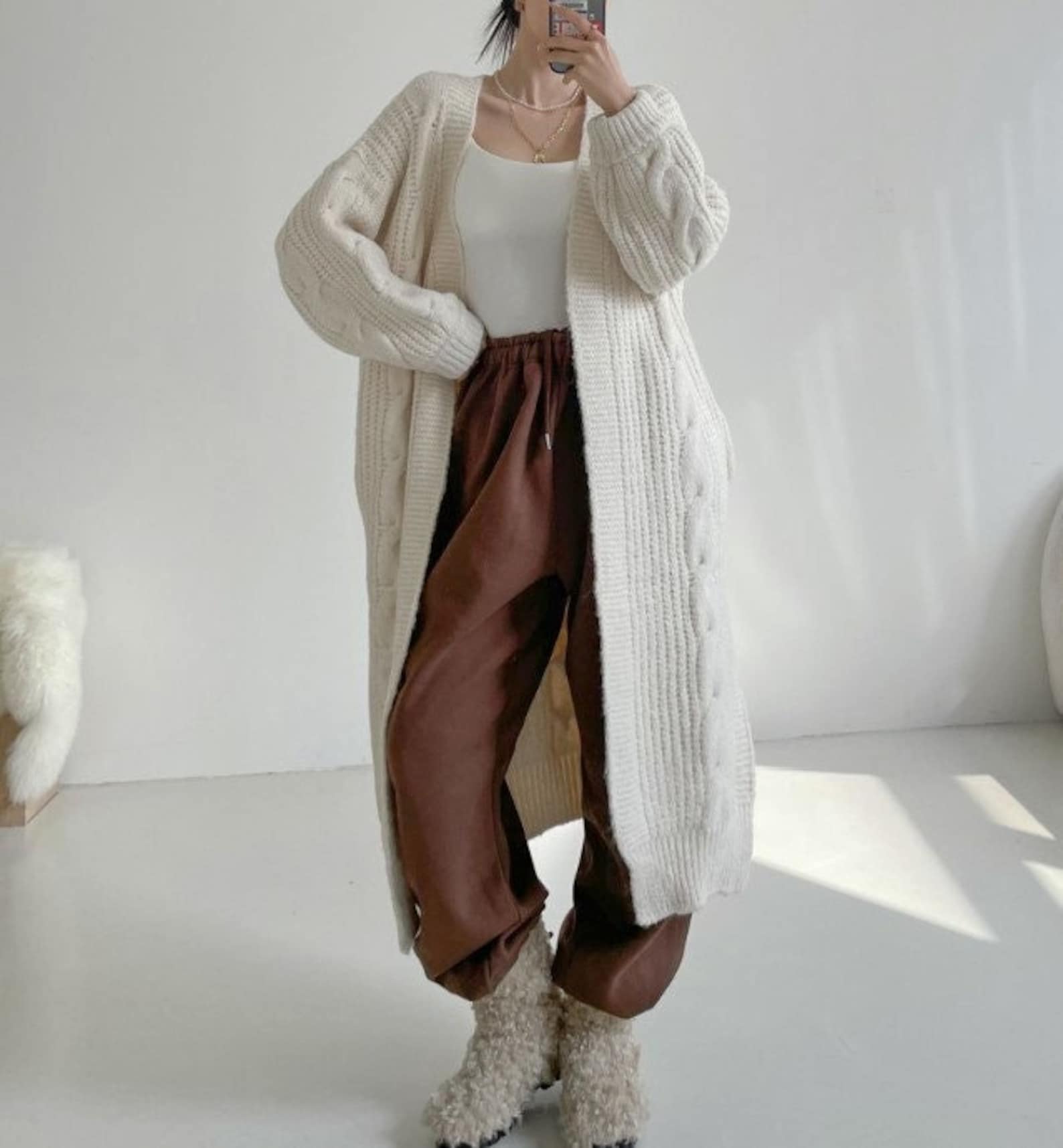 Wool Knit Cardigan / Maxi Long Cardigan / Cable Maxi Cardigan / Sweater ...