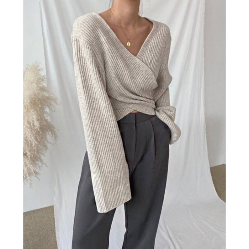 Sweaters for women / Wool wrap sweater / Knit top for women / | Etsy