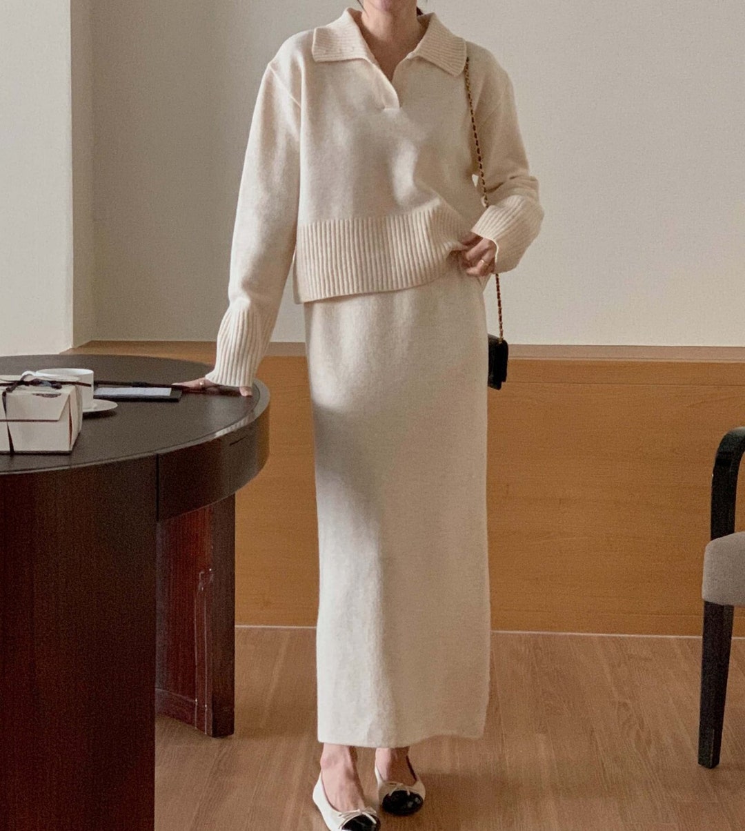 Knit Top and Skirt Set / Wool Knit Set up / Wool Sweater Women / Wool ...