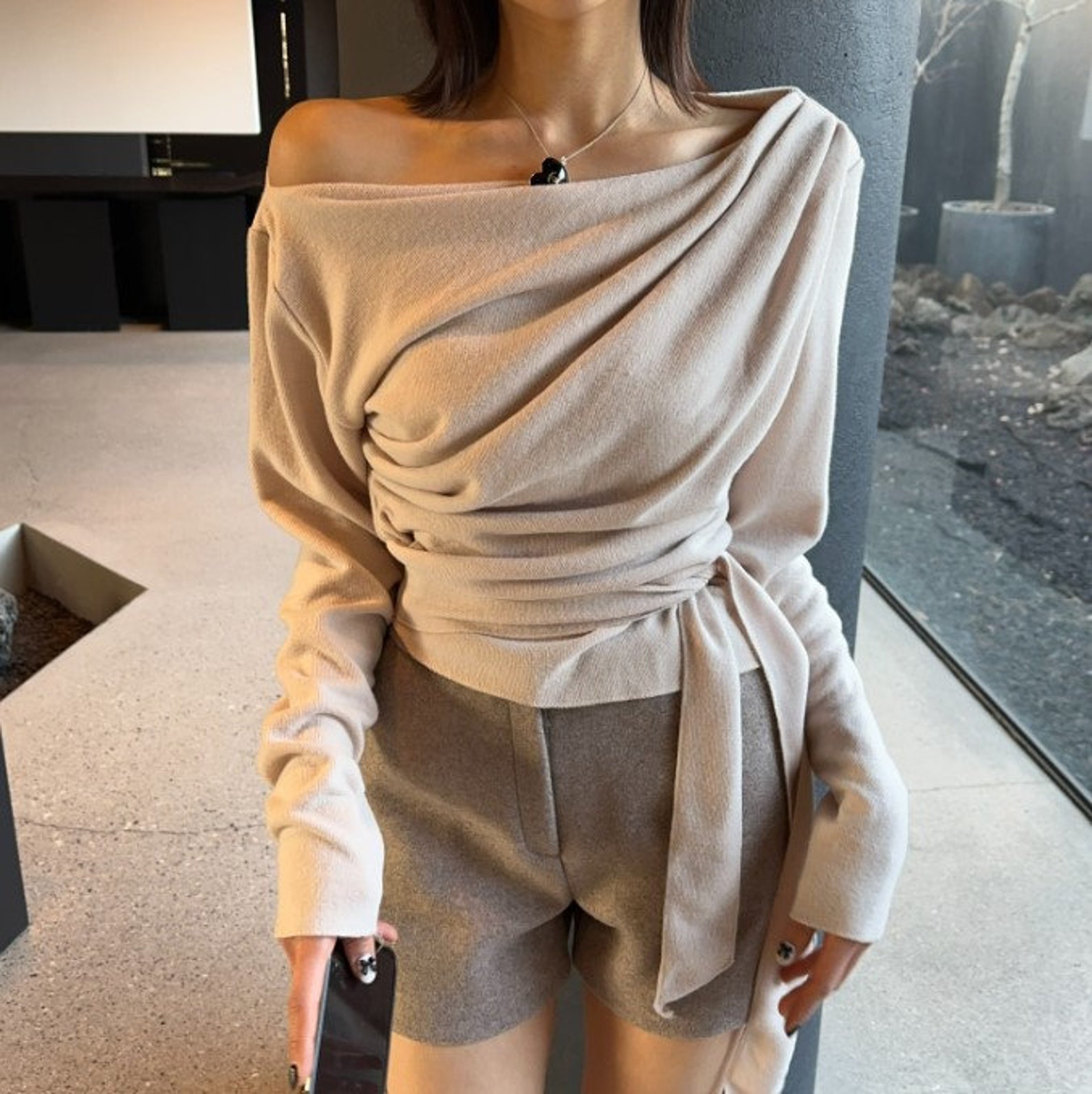 Boat Neck Top / Unbalanced Shirring Neck Top / Wrap Mood Top / Tunic ...
