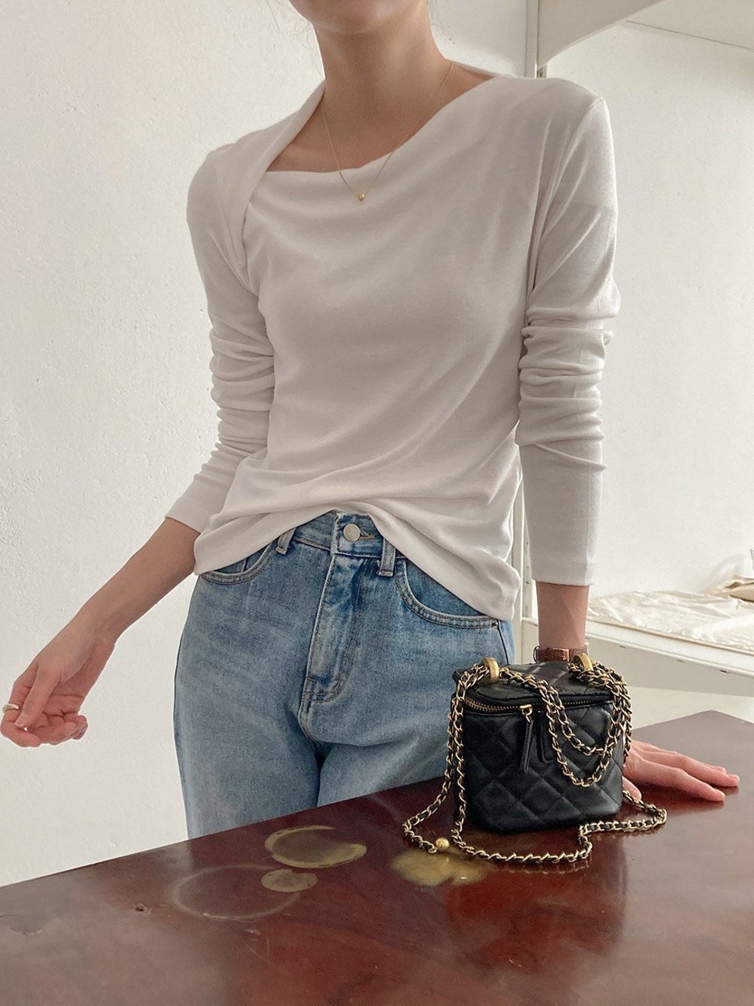 Top for Women / Boat Neck Top / Minimal Mood Top / Unbalanced Shirring ...