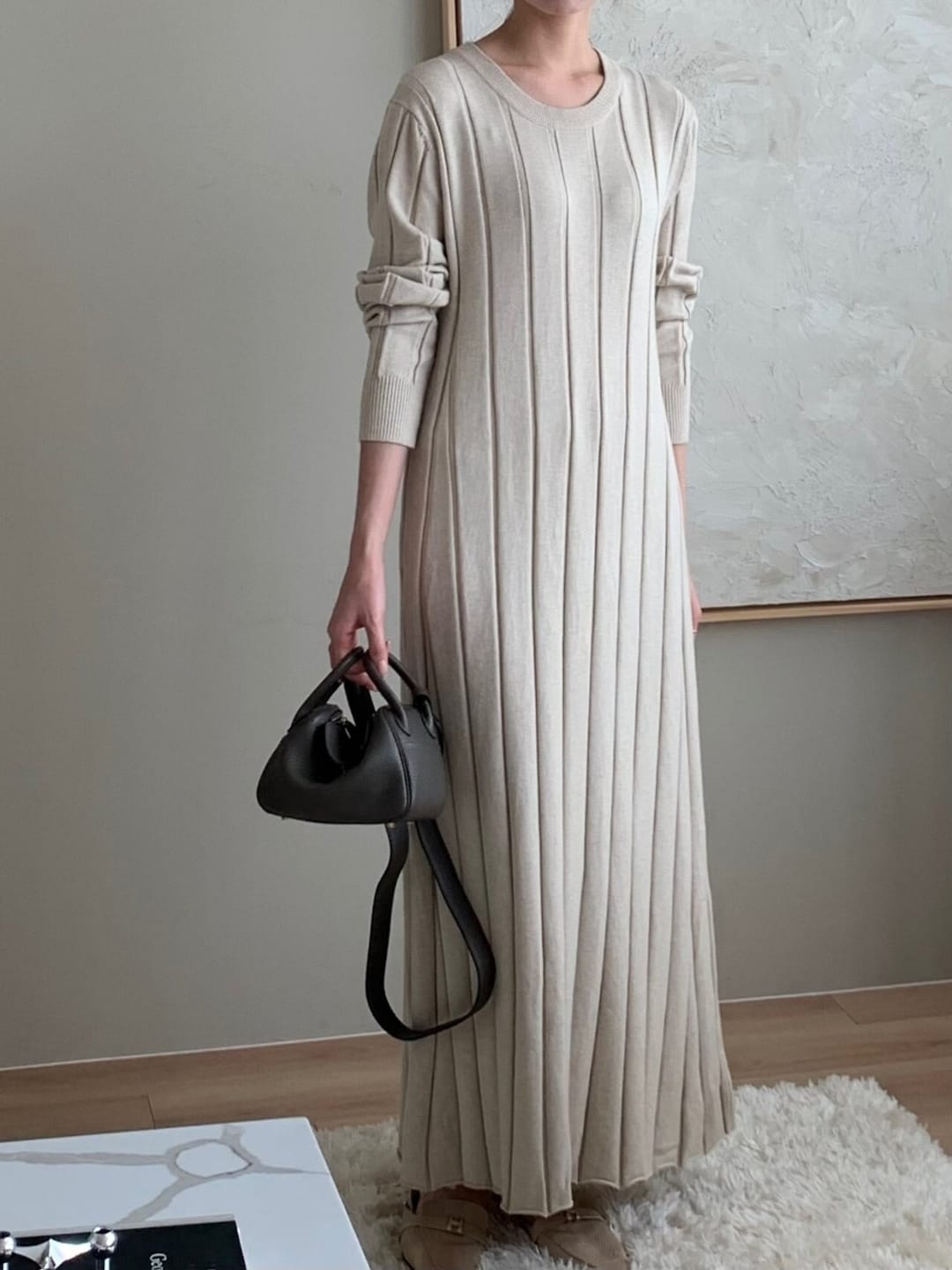 Pleated Knit Dress / Knit Dress / Sweater Dress / Maxi Long Dress ...