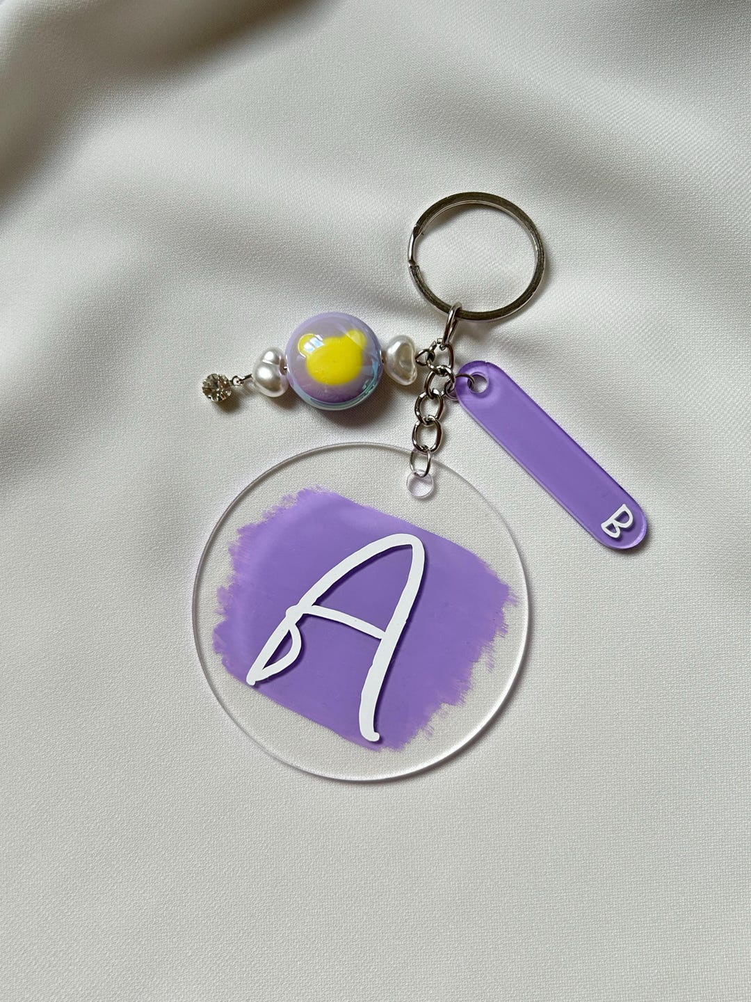 Personalized Round Plexiglass Letter Keychain With Candy and Pearl ...