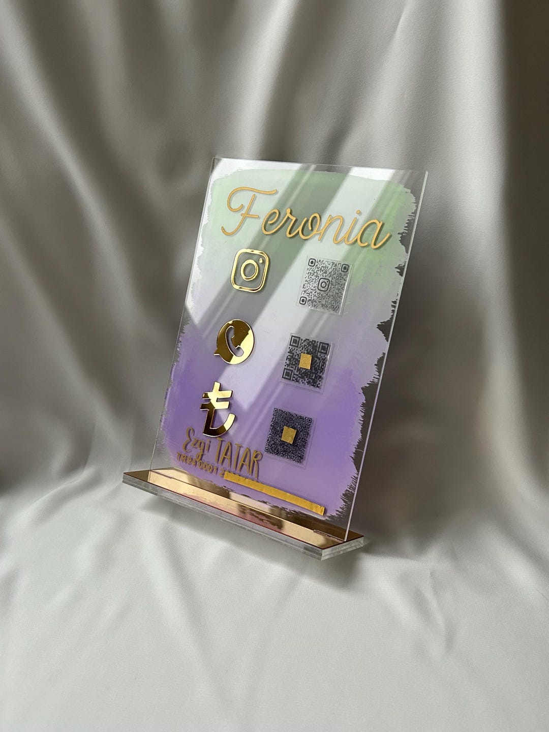 Hand-painted Custom Plexiglass QR Code Sign, 3 QR Code Stand for ...