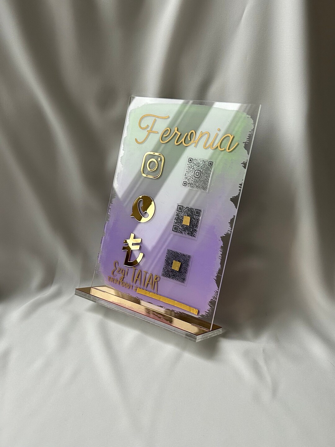 Hand-painted Custom Plexiglass QR Code Sign, 3 QR Code Stand for ...