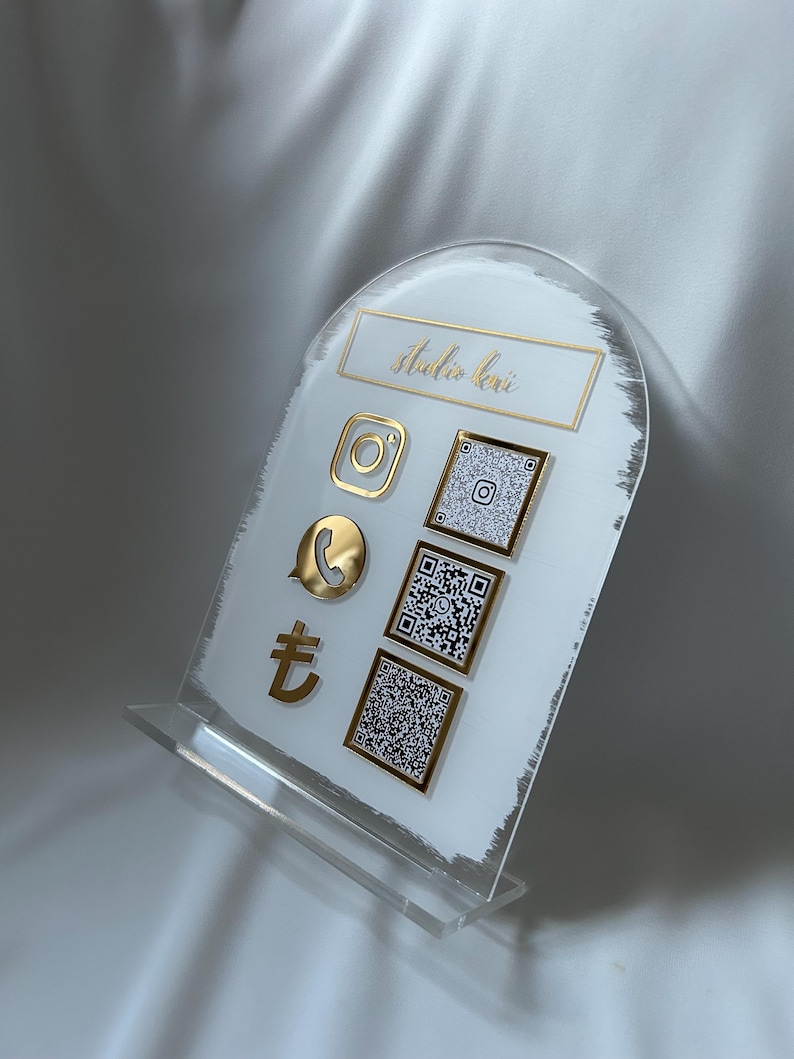 Oval Plexiglass QR Code Stand - Personalized Elegant Business Display, Custom Acrylic Sign With ...