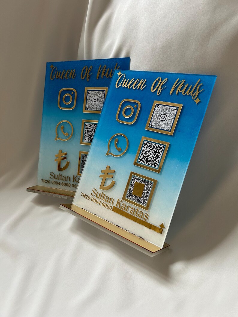 Hand-painted Custom Plexiglass QR Code Sign, 3 QR Code Stand for ...