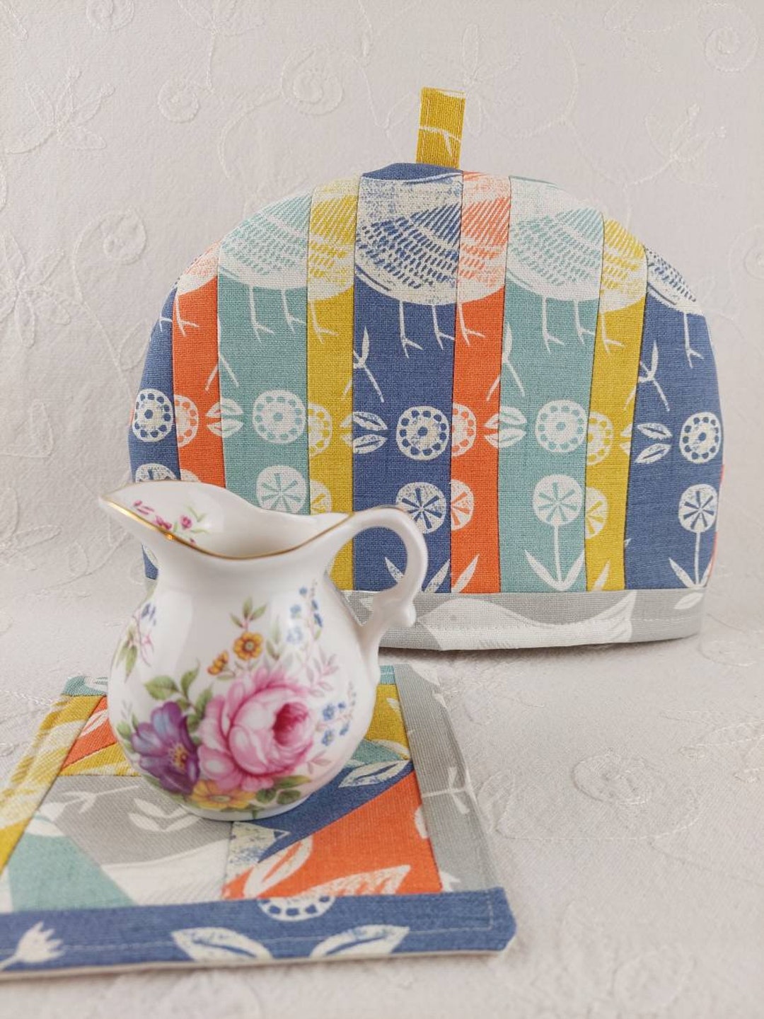 Small Tea Cosy and Coaster Gift Set, Unique One of a Kind Patchwork ...