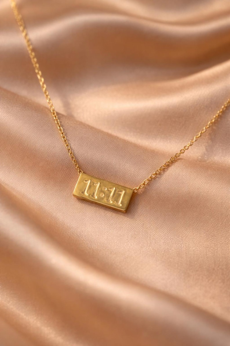 11:11 Gold Bar Necklace, Minimalist Angel Number Chain, Manifestation ...