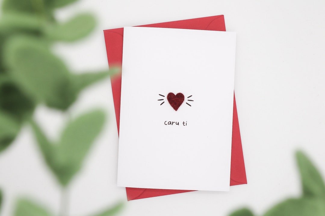 Caru Ti Woolly Greeting Card - A6 Love Heart Handmade Minimalist Simple ...